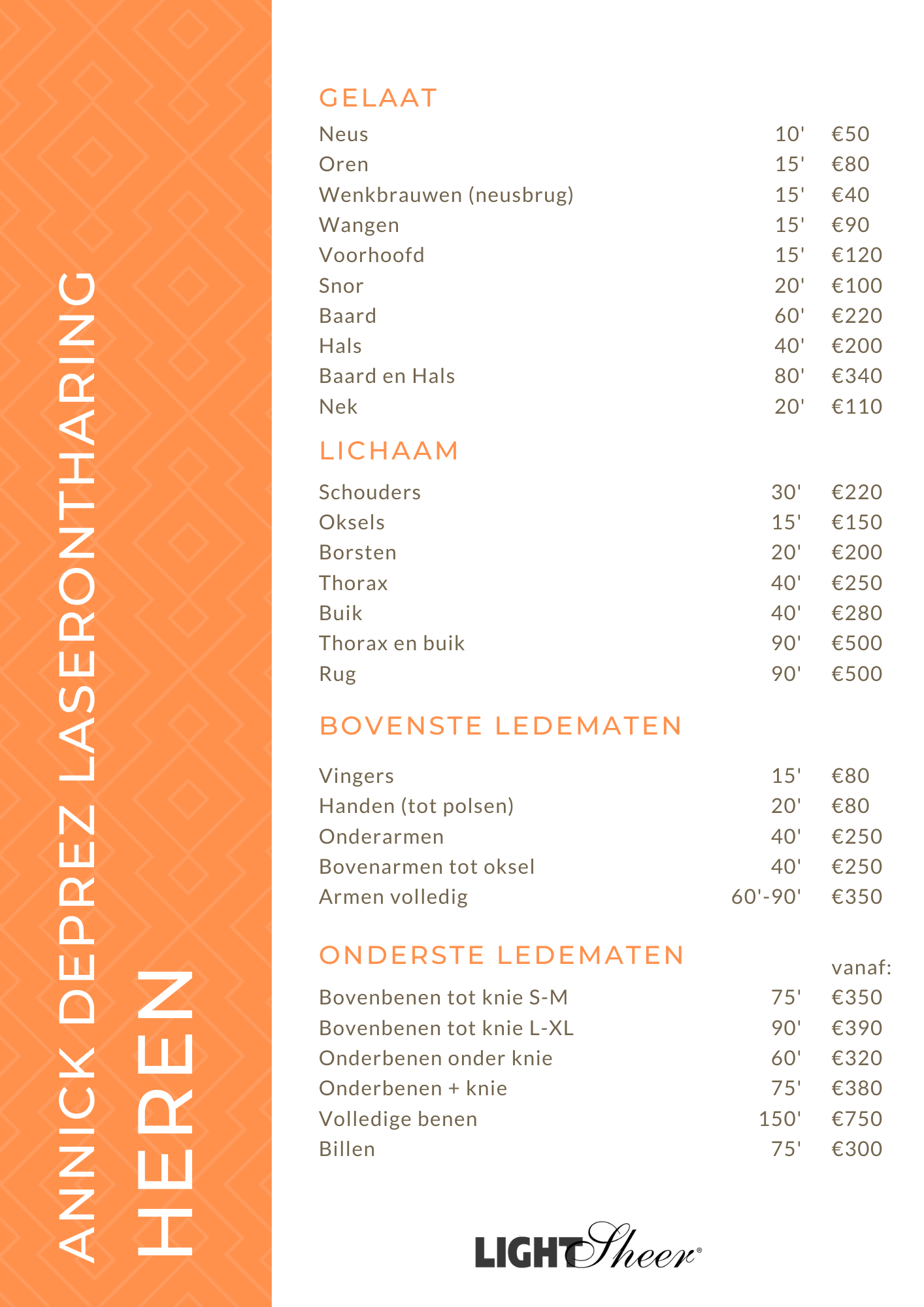 Annick Deprez Laserontharing - Prijslijst